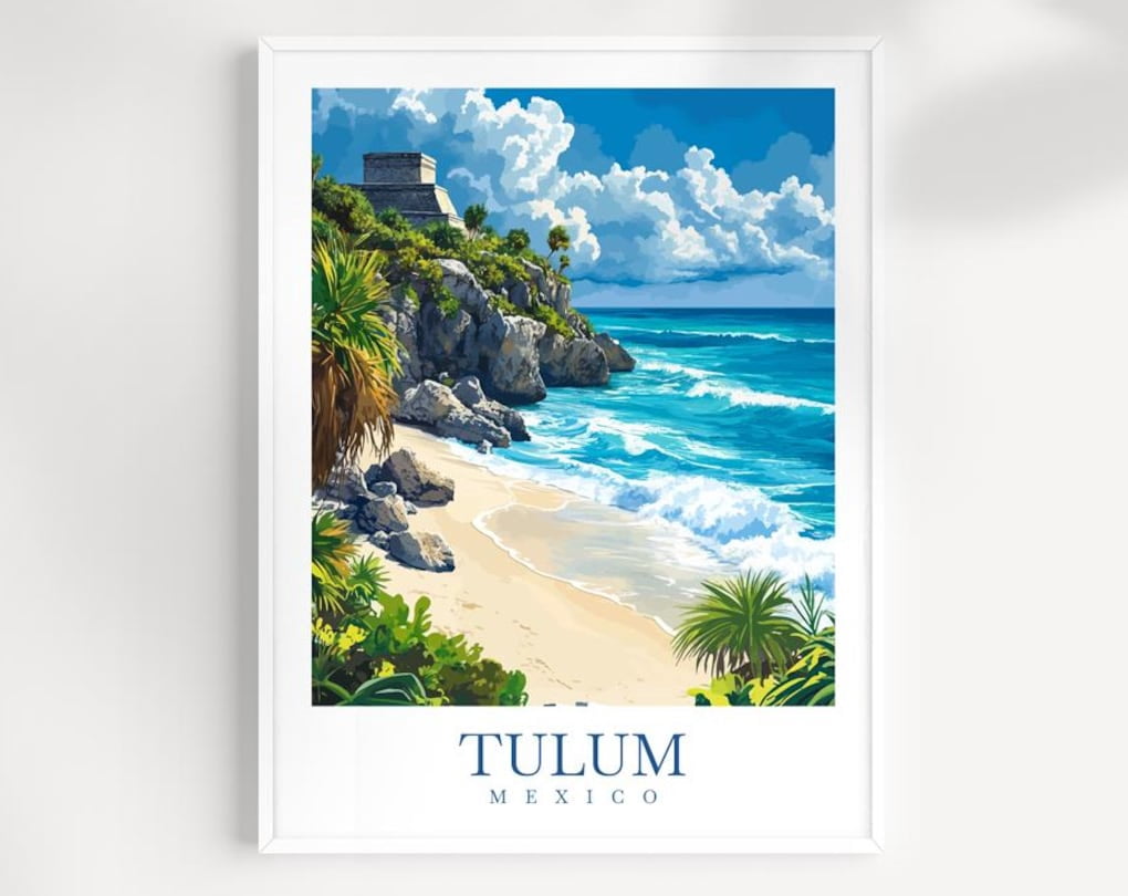 DOPAPRINT Tulum Mexico Travel Print Wall Art Illustrated Coastal Poster ...