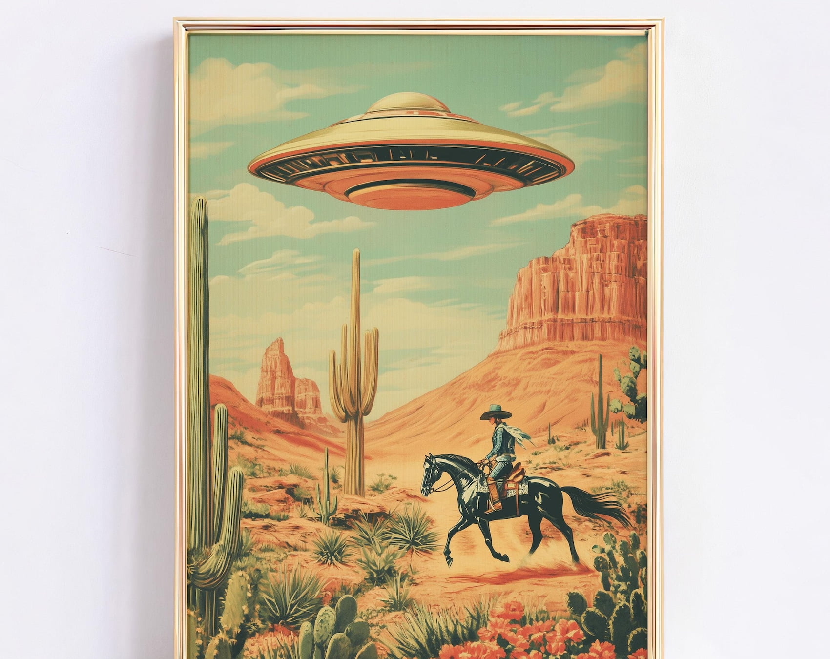 DOPAPRINT UFO COWBOY Fine Art, WESTERN Americana Poster Print, Retro ...