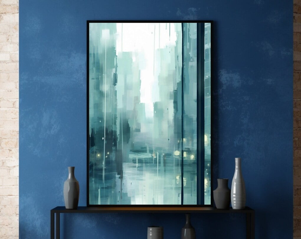 DOPAPRINT Urban Rainfall Modern Abstract Wall Art Cityscape Art Teal ...