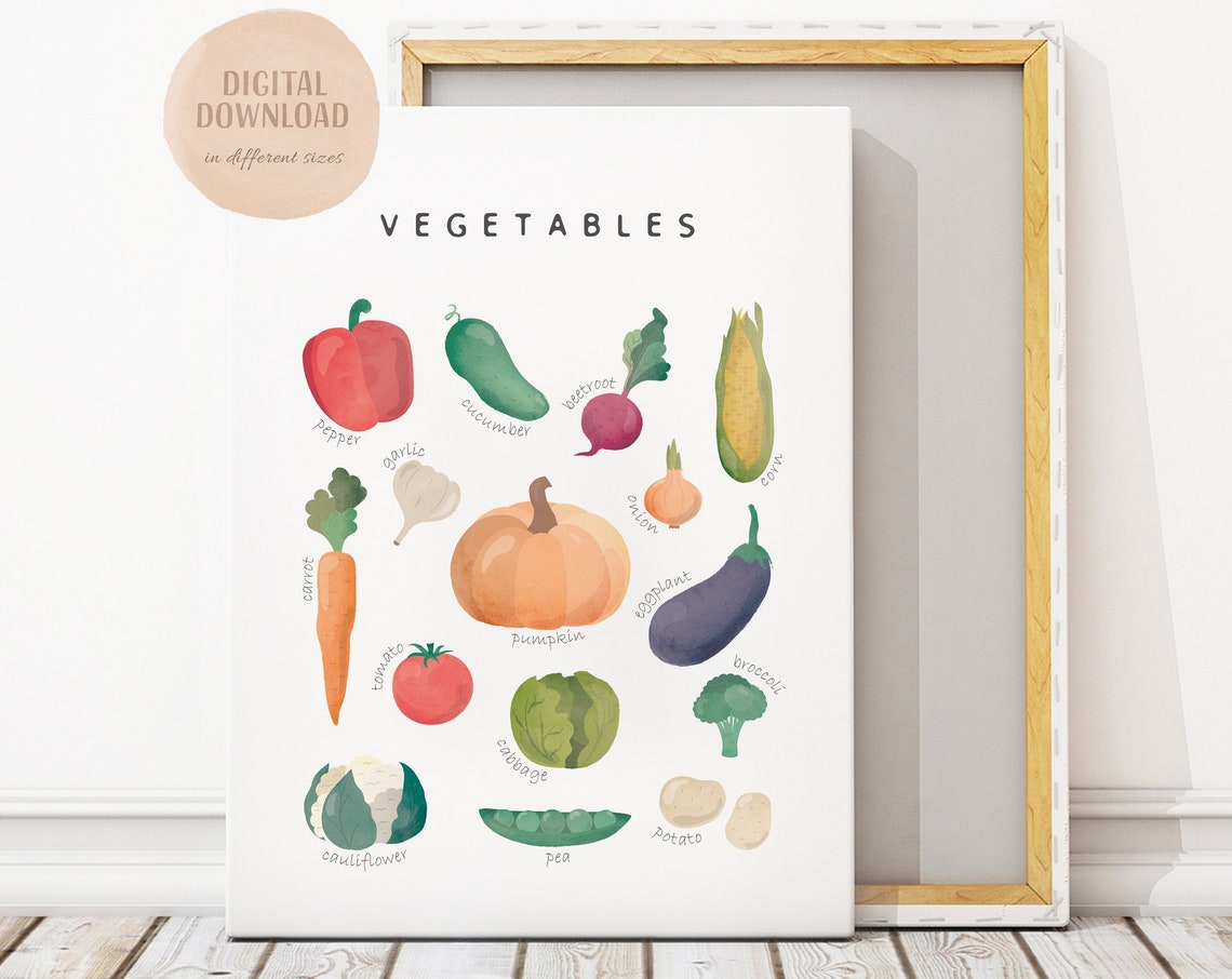 DOPAPRINT Vegetables Educational Print, Classroom Decor, Watercolour ...
