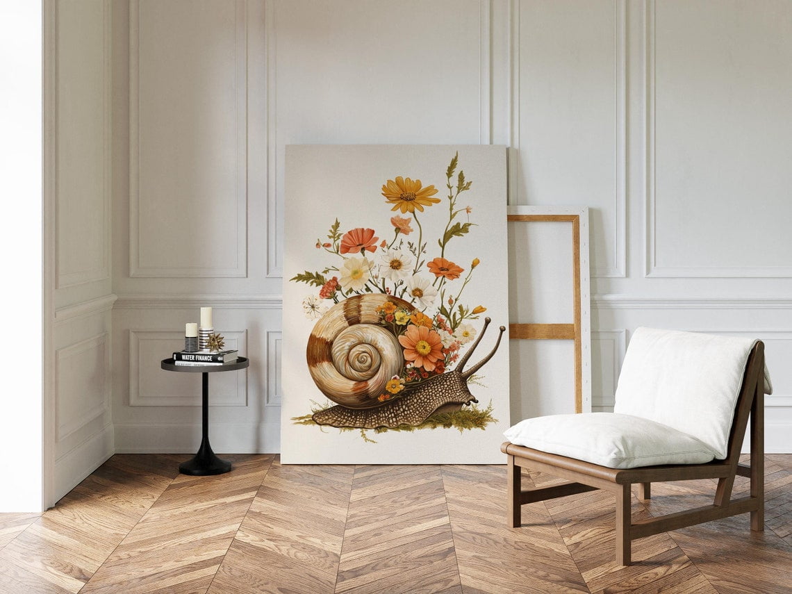 DOPAPRINT Vibrant Floral Snail Wall Art - Unique Nature-Inspired ...