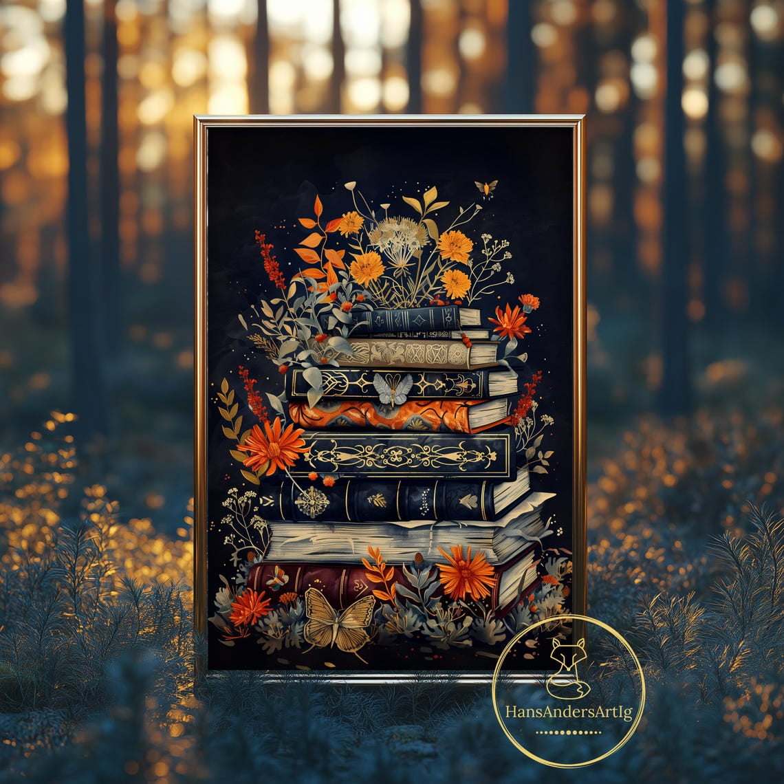 DOPAPRINT Vintage Book Stack Poster Dark Academia Floral Print ...