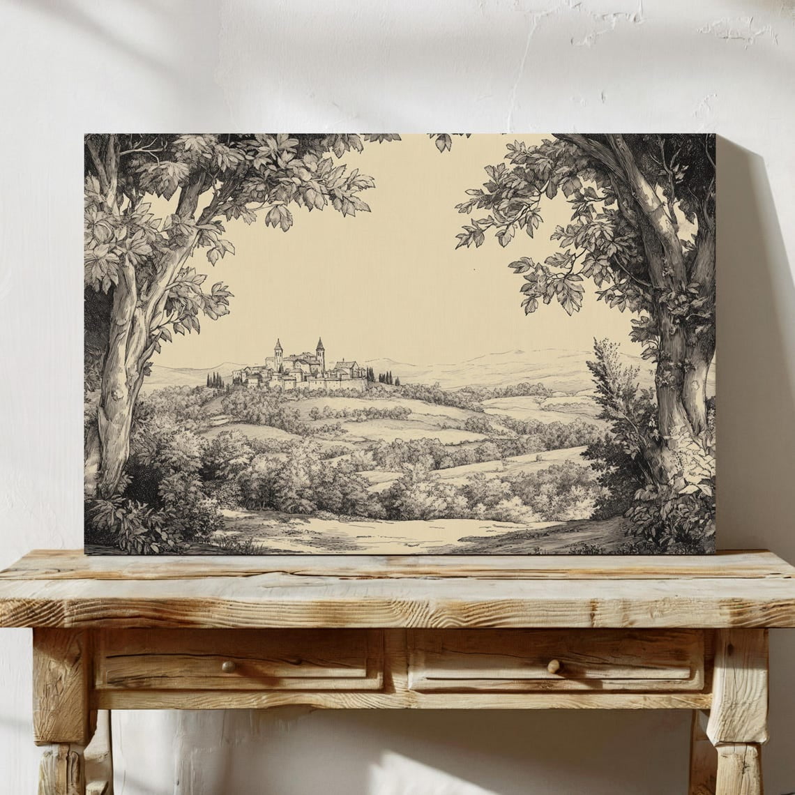 DOPAPRINT Vintage Countryside Village Art Print, Monochrome Landscape ...