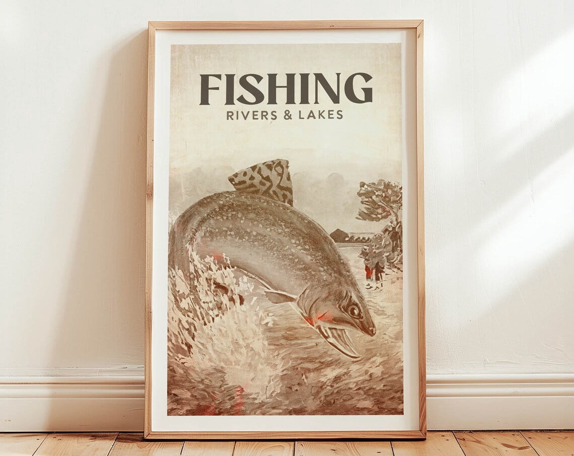 DOPAPRINT Vintage Fishing Print Rivers + Lakes Poster Fisherman Gift ...