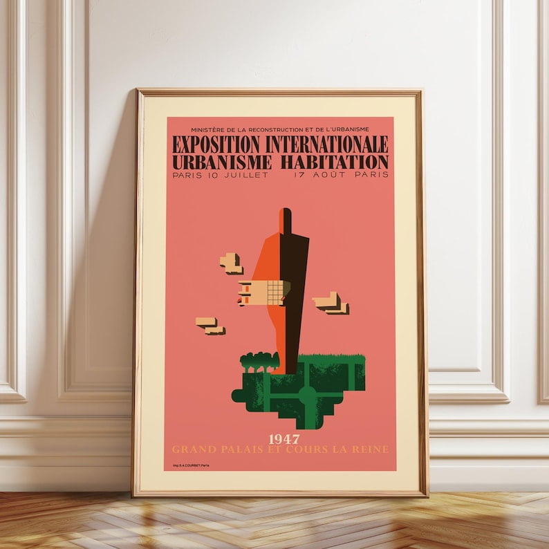 DOPAPRINT Vintage French Decor Pink Exhibition Poster 1947 On Urban ...