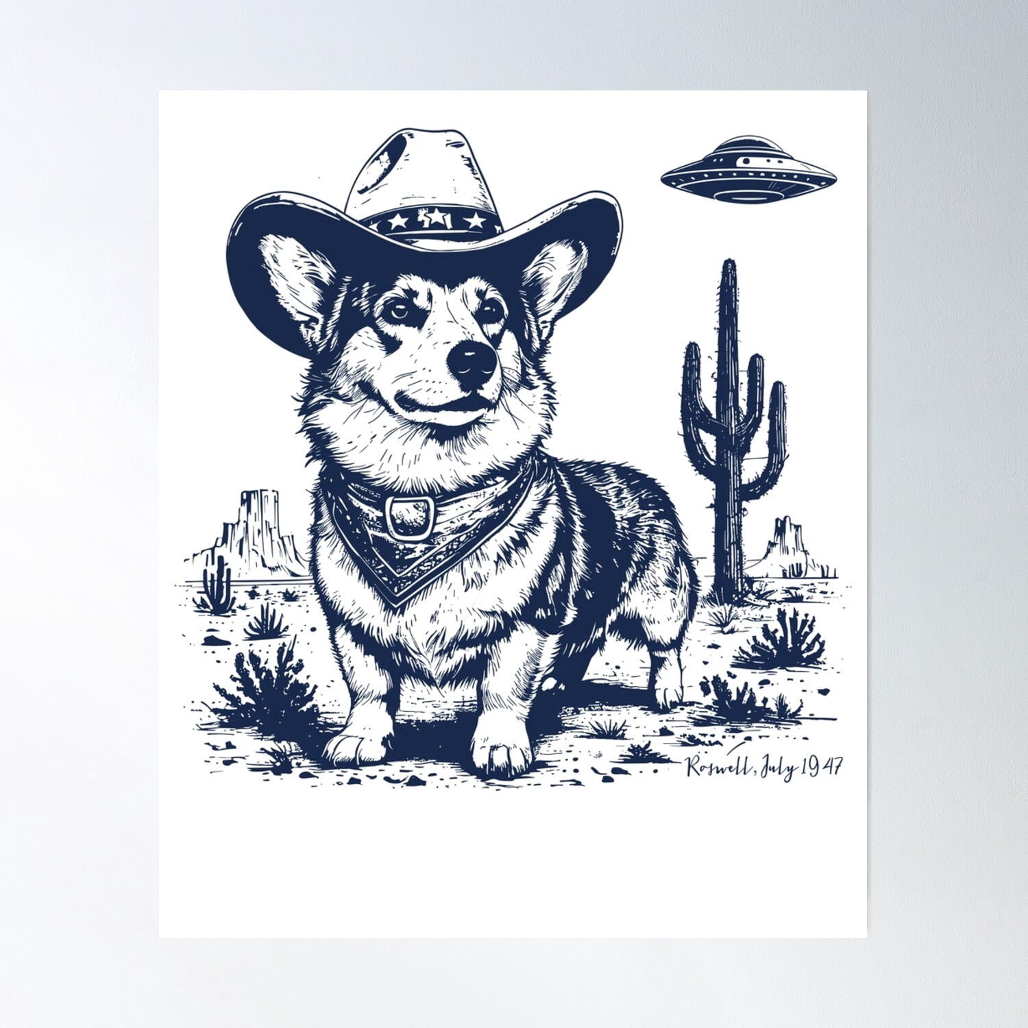 DOPAPRINT Vintage Funny 90S Western Cowboy Corgi Ufo Poster Wall Art ...