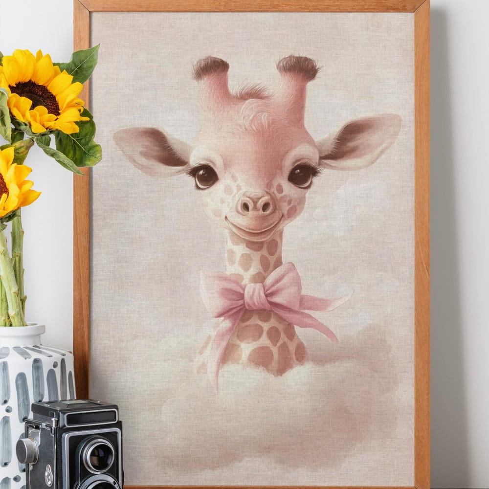 DOPAPRINT Vintage Giraffe Wall Art, Girl Nursery Decor, Pink ...