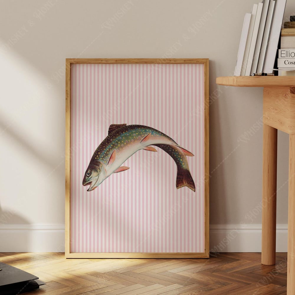 DOPAPRINT, Vintage Jumping Trout Art Print, Fishermans Art Print ...