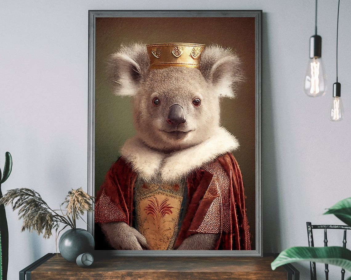 DOPAPRINT Vintage King Koala Print, Altered Art Print, Animal Head ...