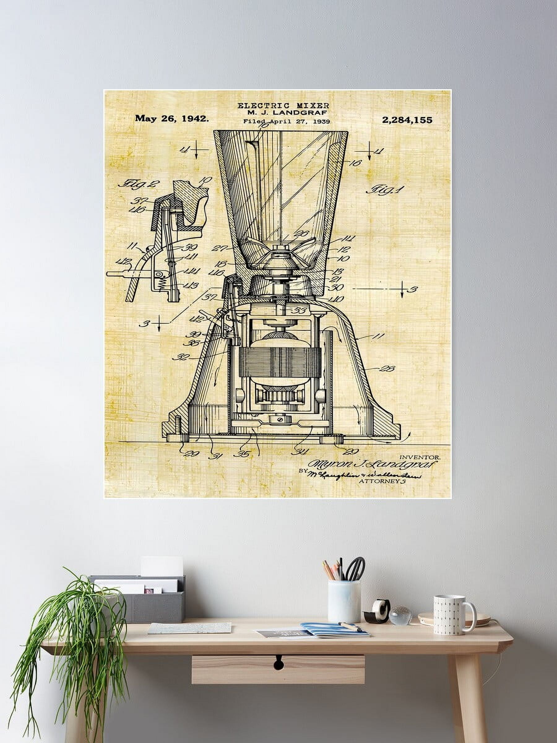 DOPAPRINT Vintage Kitchen Appliance Patent Print Of Electric Food Mixer ...