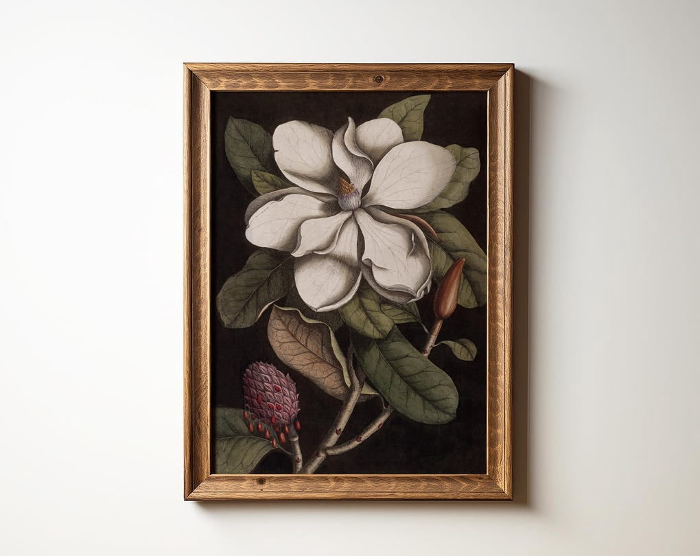 DOPAPRINT Vintage Magnolia Botanical Wall Art Unique Moody Floral ...