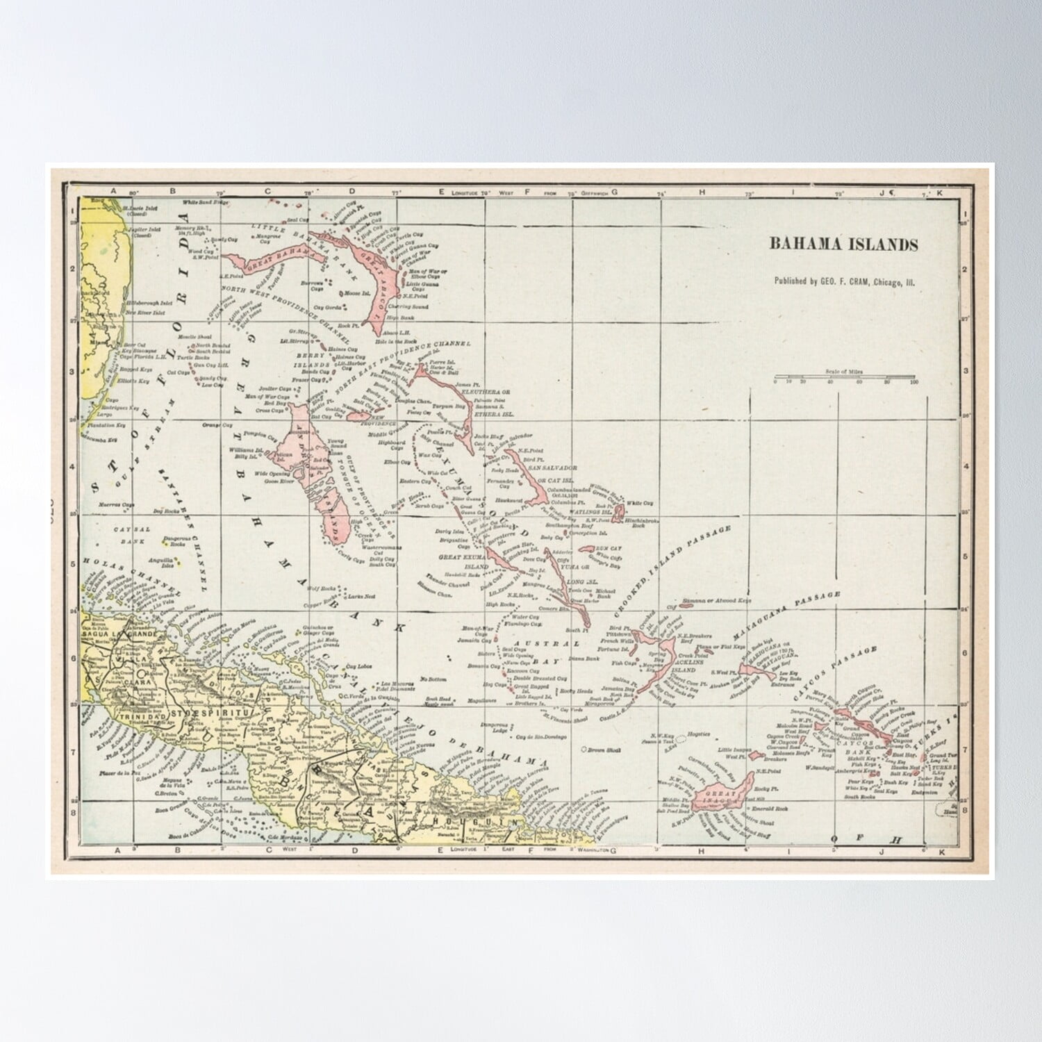 DOPAPRINT Vintage Map Of The Bahamas (1901) Poster Wall Art, Modern ...