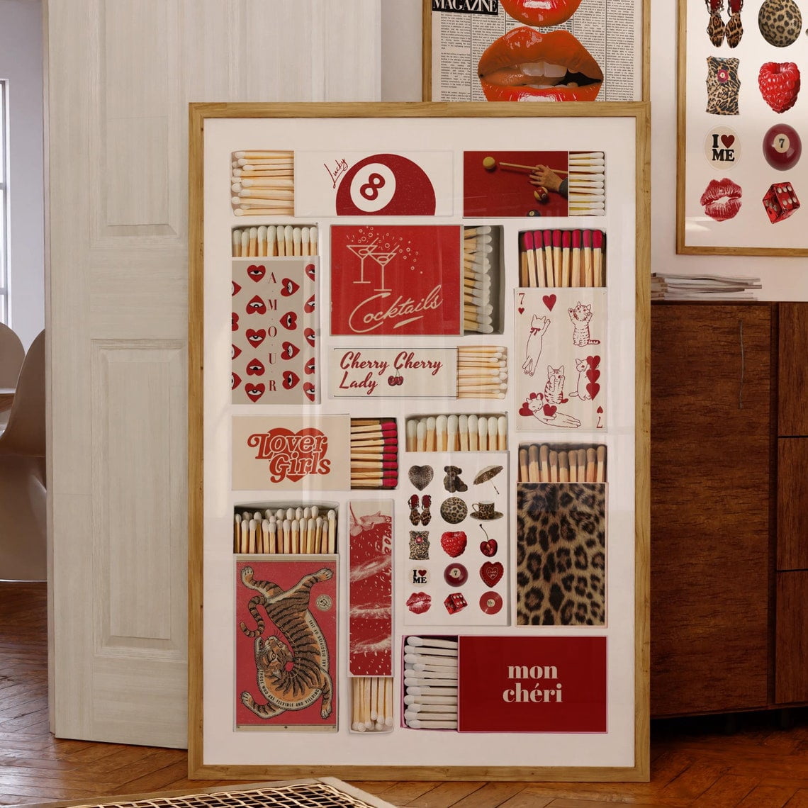 DOPAPRINT Vintage Matchbox Print Red Matchbook Wall Art Retro Bar Cart ...