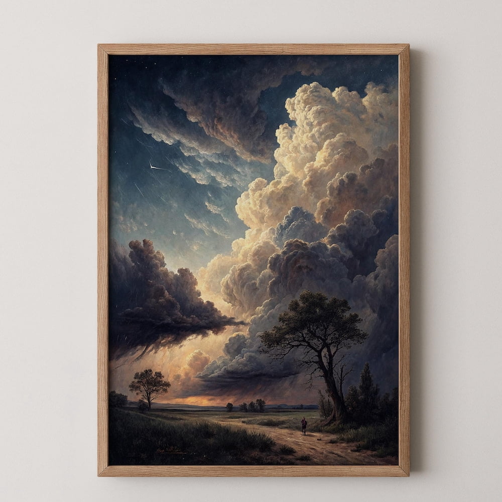 DOPAPRINT Vintage Moody Cloud Print, Dark Sky Oil Painting, 19Th ...