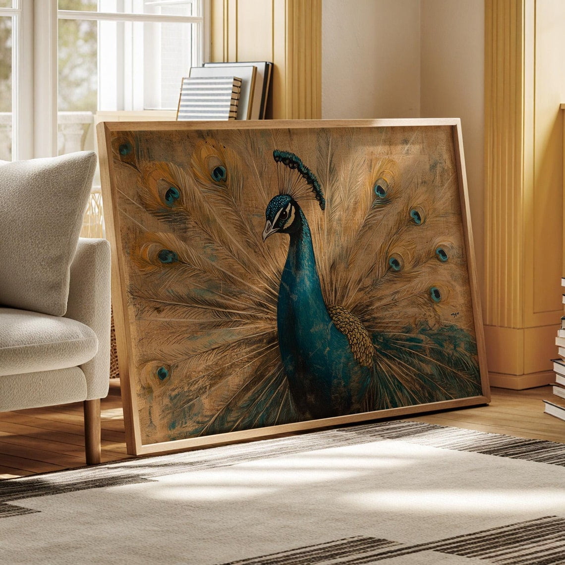 DOPAPRINT Vintage Peacock Art Print Elegant Blue And Gold Bird Wall ...