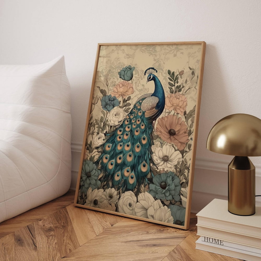 DOPAPRINT Vintage Peacock Wall Art Print - Boho Floral Peacock ...