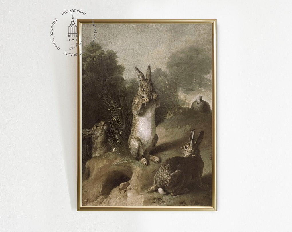 DOPAPRINT Vintage Rabbit Print, Antique Rabbit Painting, Easter Print ...