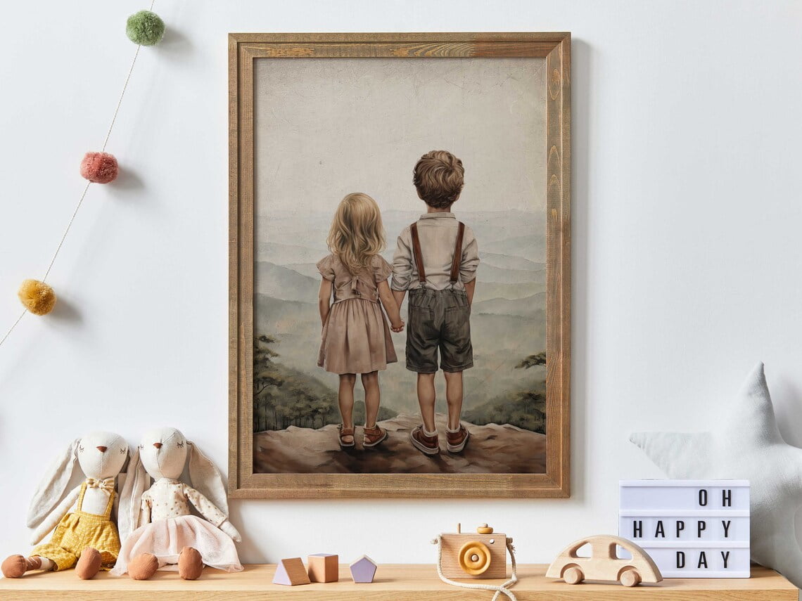 DOPAPRINT Vintage Sibling Love Art Print - Brother & Blonde Sister ...