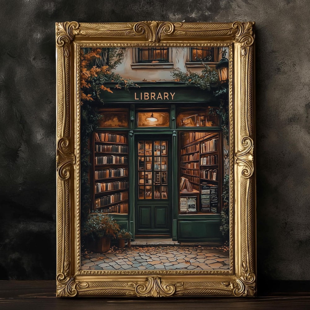 DOPAPRINT Vintage Style Bookstore Painting, Library Print, Book Lover ...