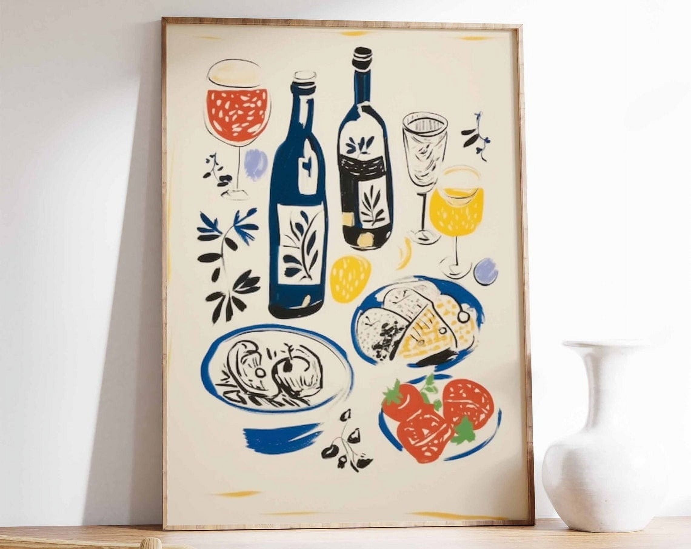 DOPAPRINT Vintage Wine And Food Print, Retro Food Art, Vintage Kitchen ...
