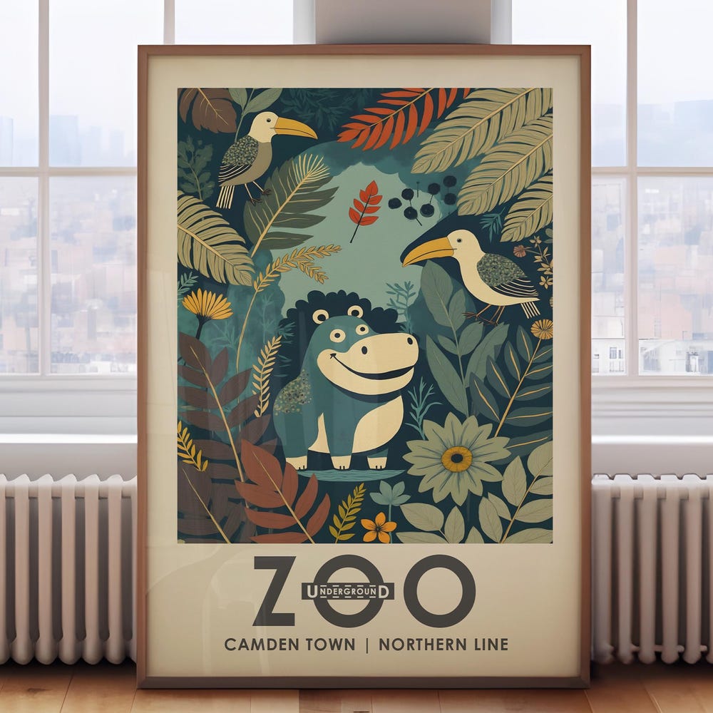 DOPAPRINT Vintage Zoo poster, hippo print, exhibition poster, nursery ...