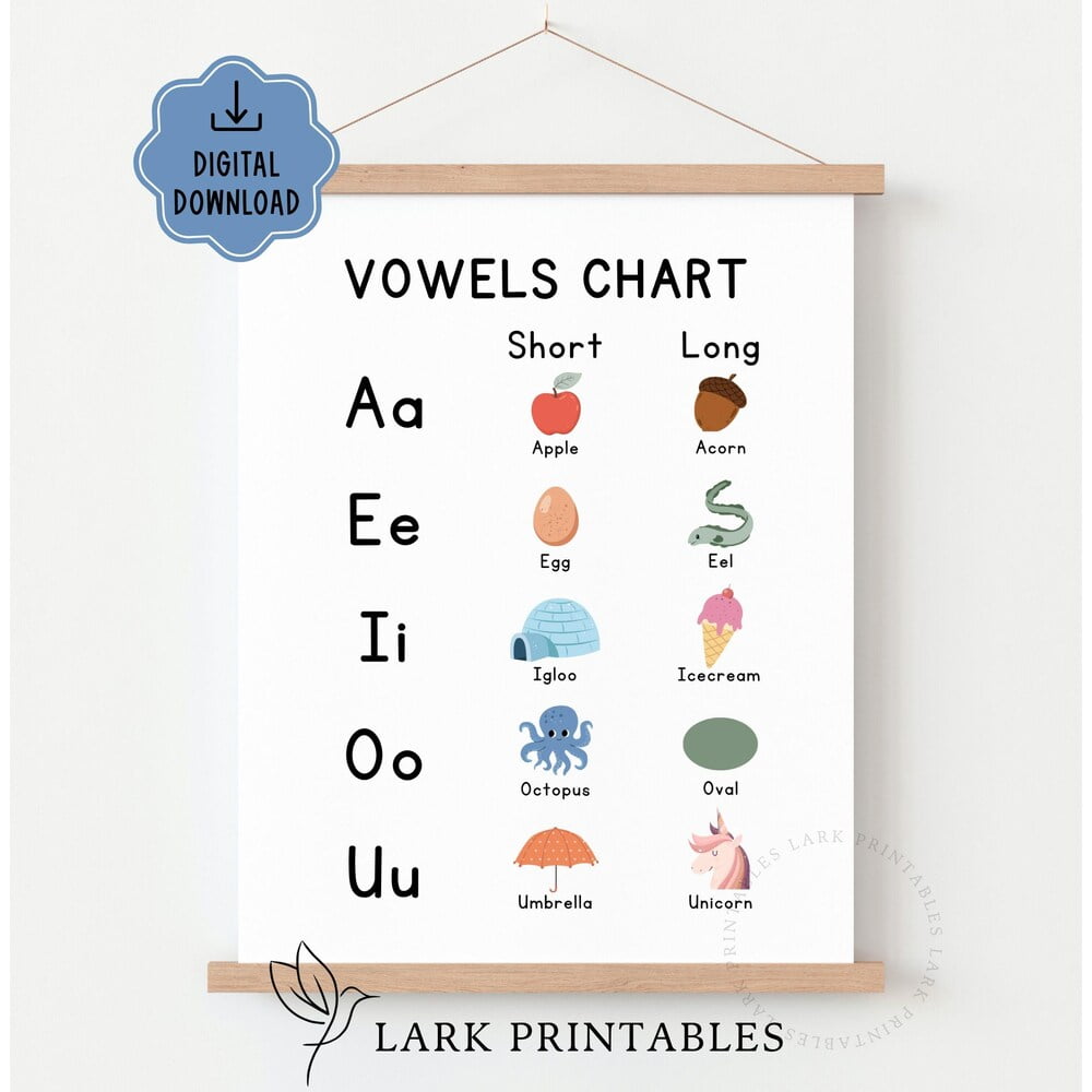 DOPAPRINT Vowels Chart Download, Learn Long Short Vowels, Classroom ...