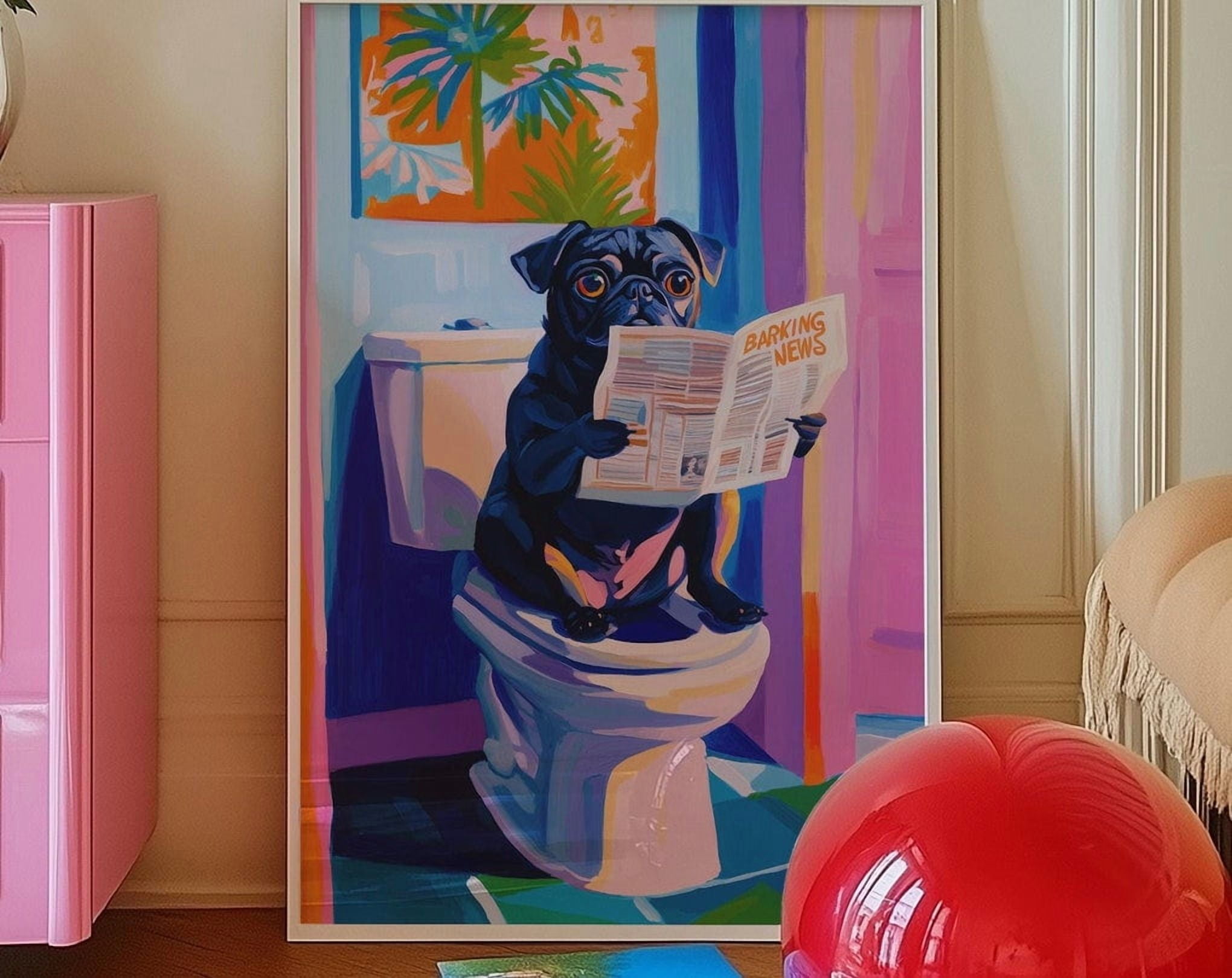 DOPAPRINT Wall Art, Maximalist Bathroom Decor, Funny Pug Poster, Quirky ...