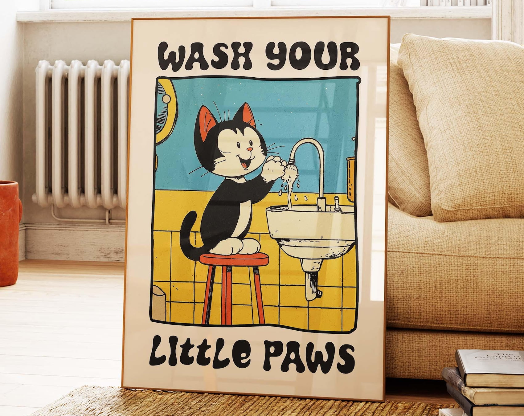 DOPAPRINT Wash your Paws Cat Print, Cute Bathroom Poster, Wash Room ...