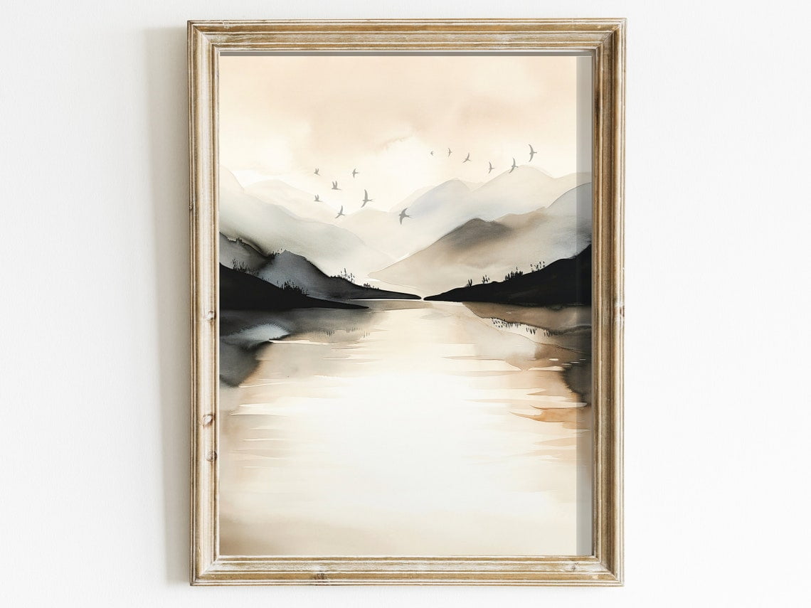 DOPAPRINT Watercolor Nature Painting, Abstract Landscape, Beige Wall ...
