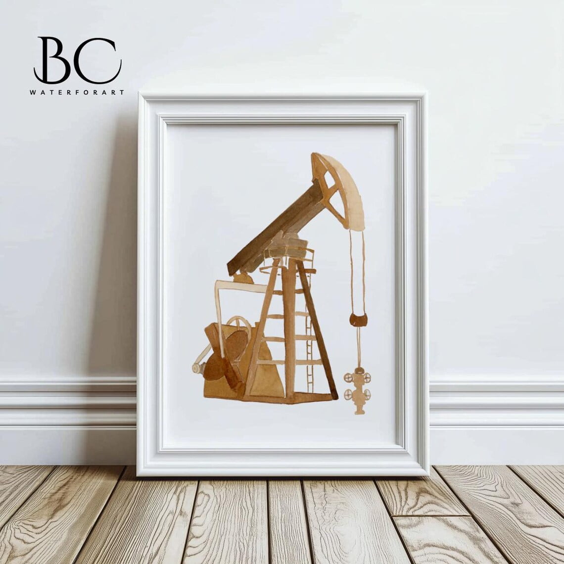 DOPAPRINT Watercolor Oilfield Pump Jack Art Print - Rustic Oil Well ...