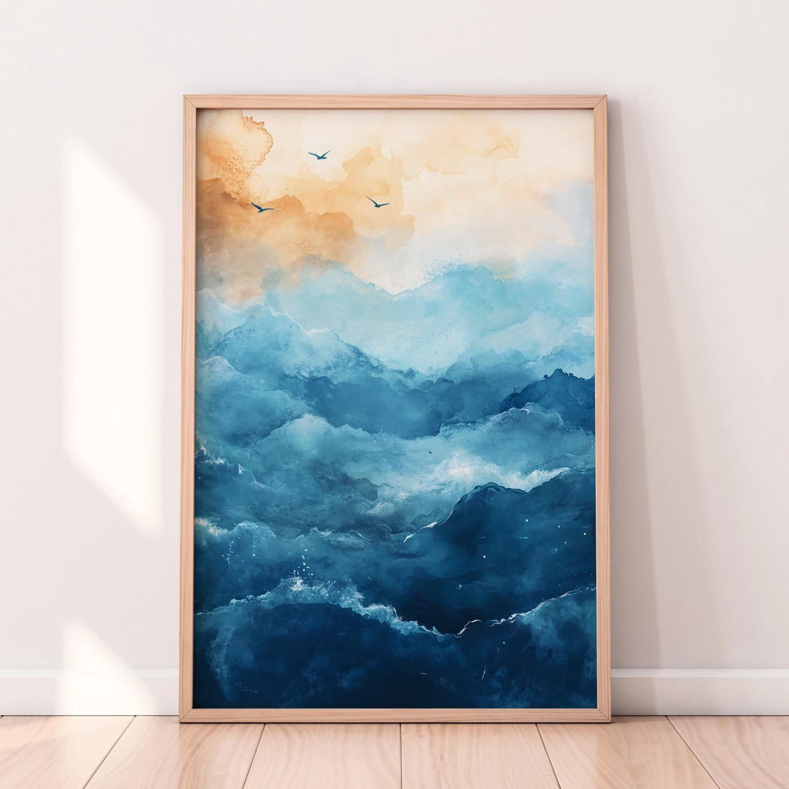 DOPAPRINT Watercolor Style Ocean Waves Serene Coastal Wall Art Abstract ...