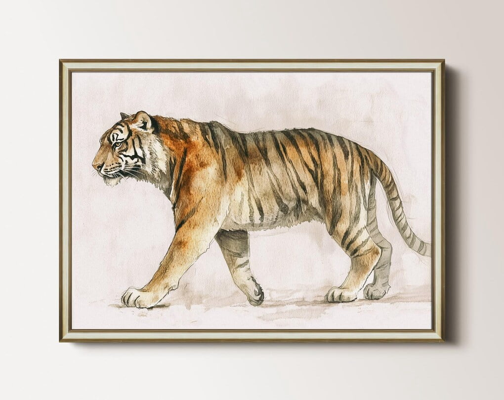 DOPAPRINT Watercolor Tiger Art Print, Big Cat Wall Art, Vintage ...