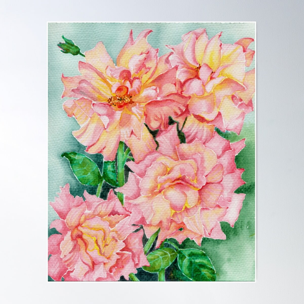 DOPAPRINT Watercolour Painting, Pink Roses Flower Art Poster Wall Art ...