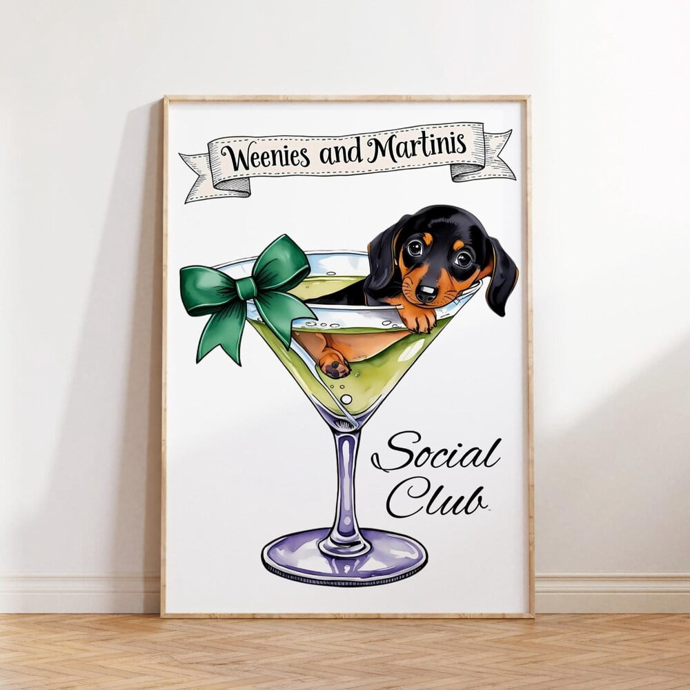 DOPAPRINT Weenies And Martinis Print Green Bar Cart Wall Art Martini ...