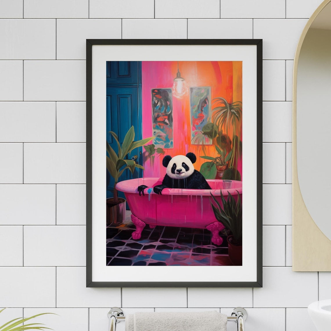 DOPAPRINT Whimsical Panda Bathroom Print, Cute Panda In Bathtub Art ...