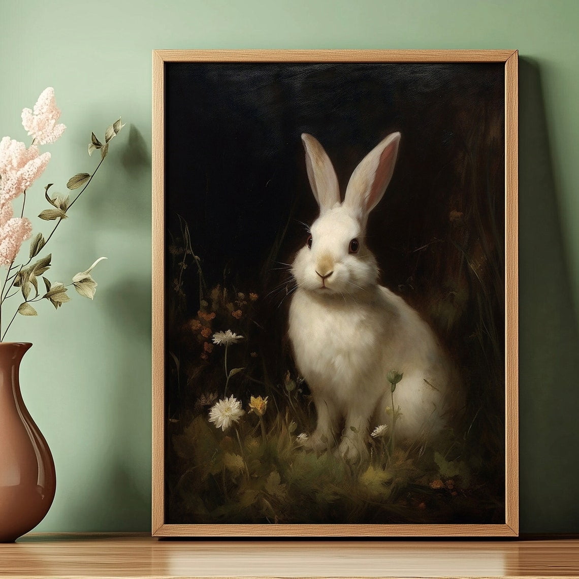 DOPAPRINT Wild Hare Wall Art Print, Antique Rabbit Painting, Dark ...
