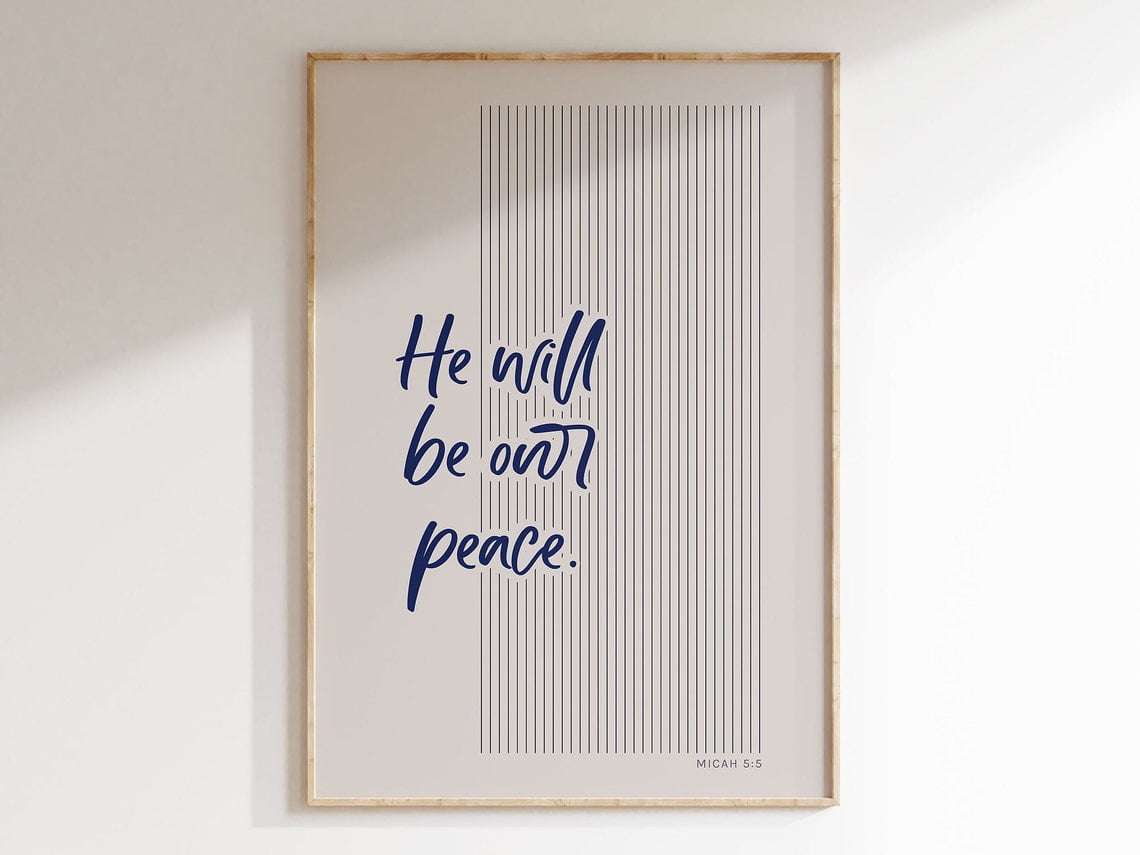 DOPAPRINT He Will Be Our Peace Micah 5:5 Bible Verse Print, Modern ...