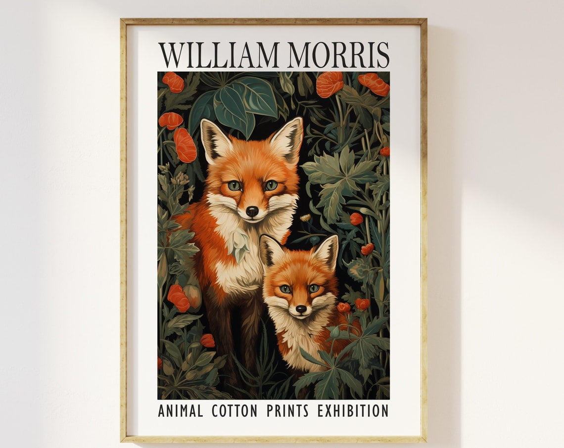 DOPAPRINT William Morris Style Fox And Fox Cub Print - Animal Cotton ...