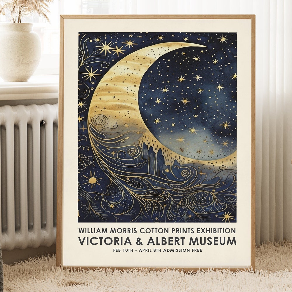 DOPAPRINT William Morris exhibition poster, Moon and stars print ...