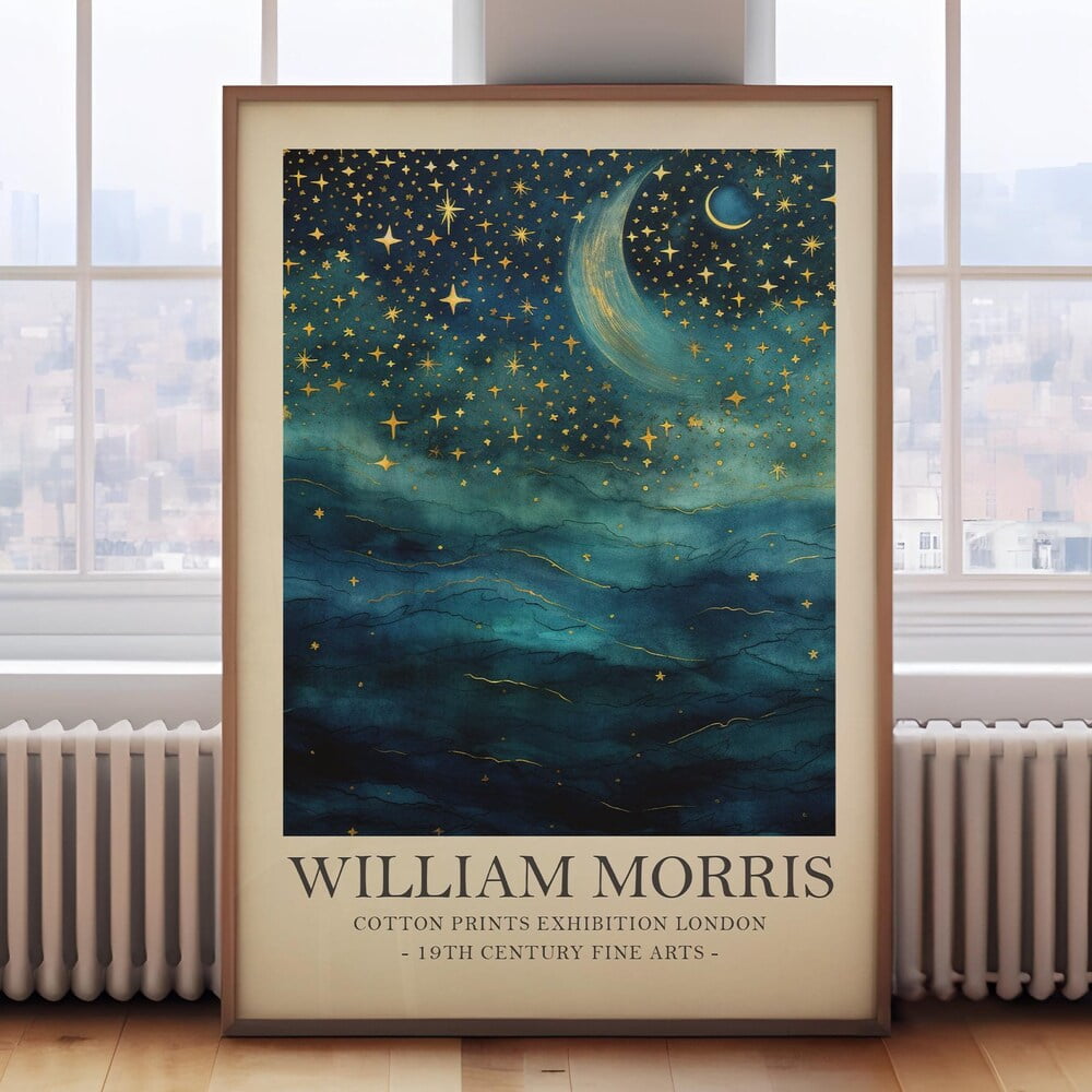 DOPAPRINT William Morris moon and stars print, vintage celestial blue ...