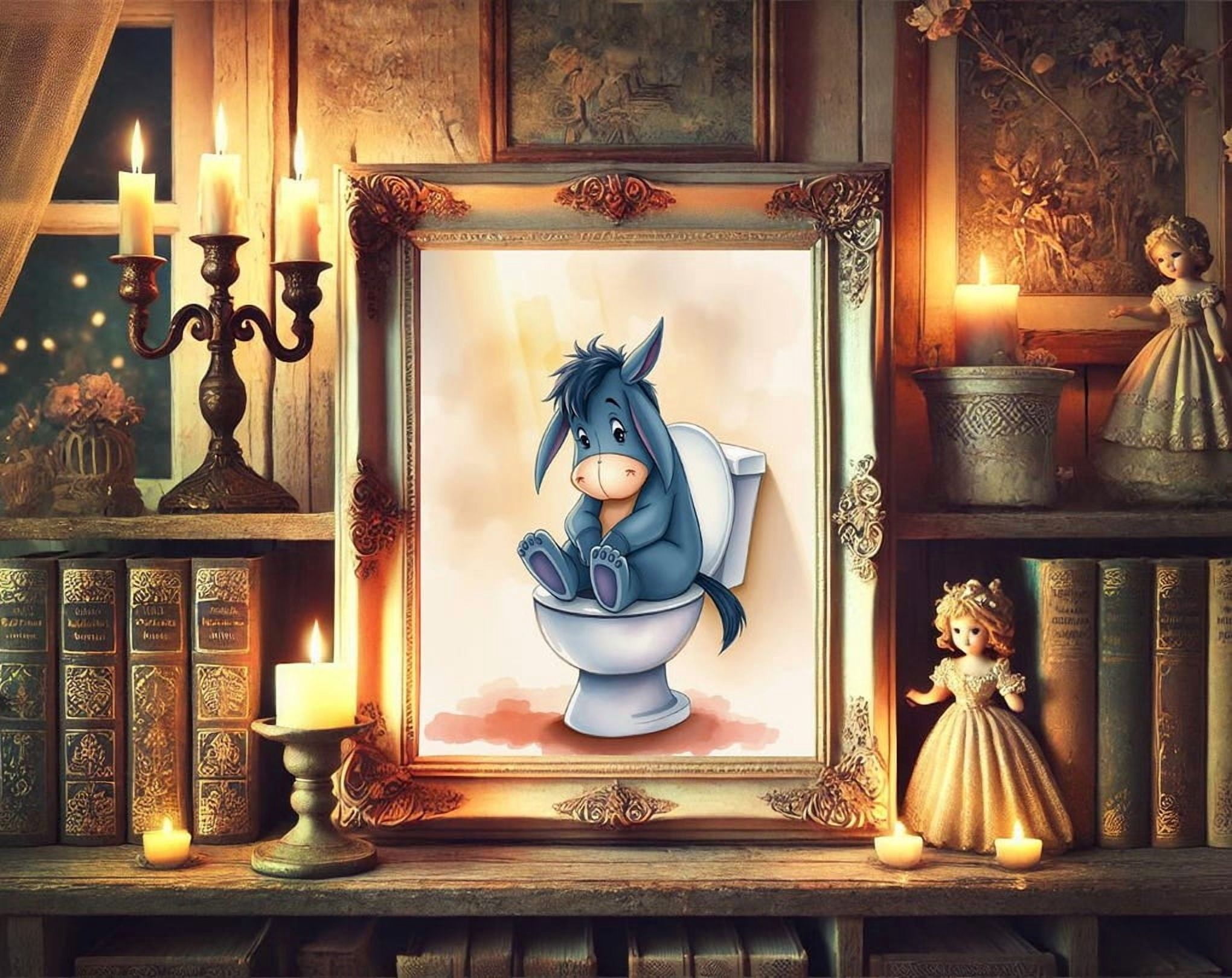 DOPAPRINT Winnie The Pooh Eeyore On Toilet Bathroom Art Print, Pooh ...