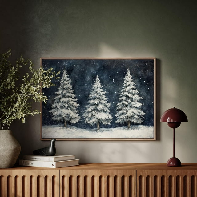 DOPAPRINT Winter Snowy Trees Wall Art - Tranquil Night Forest Scene ...