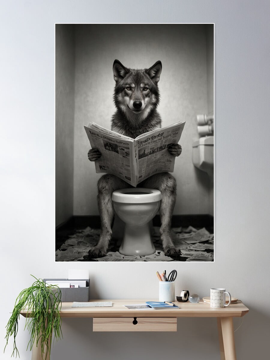 DOPAPRINT Wolf Reading Newspaper Ã‚â‚¬â€œ Funny Bathroom Art Poster ...