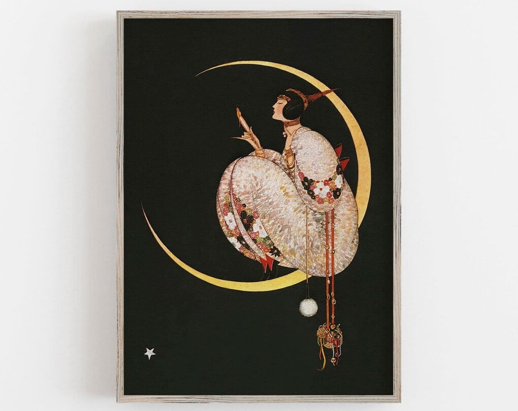 DOPAPRINT Woman And Moon Print, Vintage Wall Art, Celestial Wall Art ...