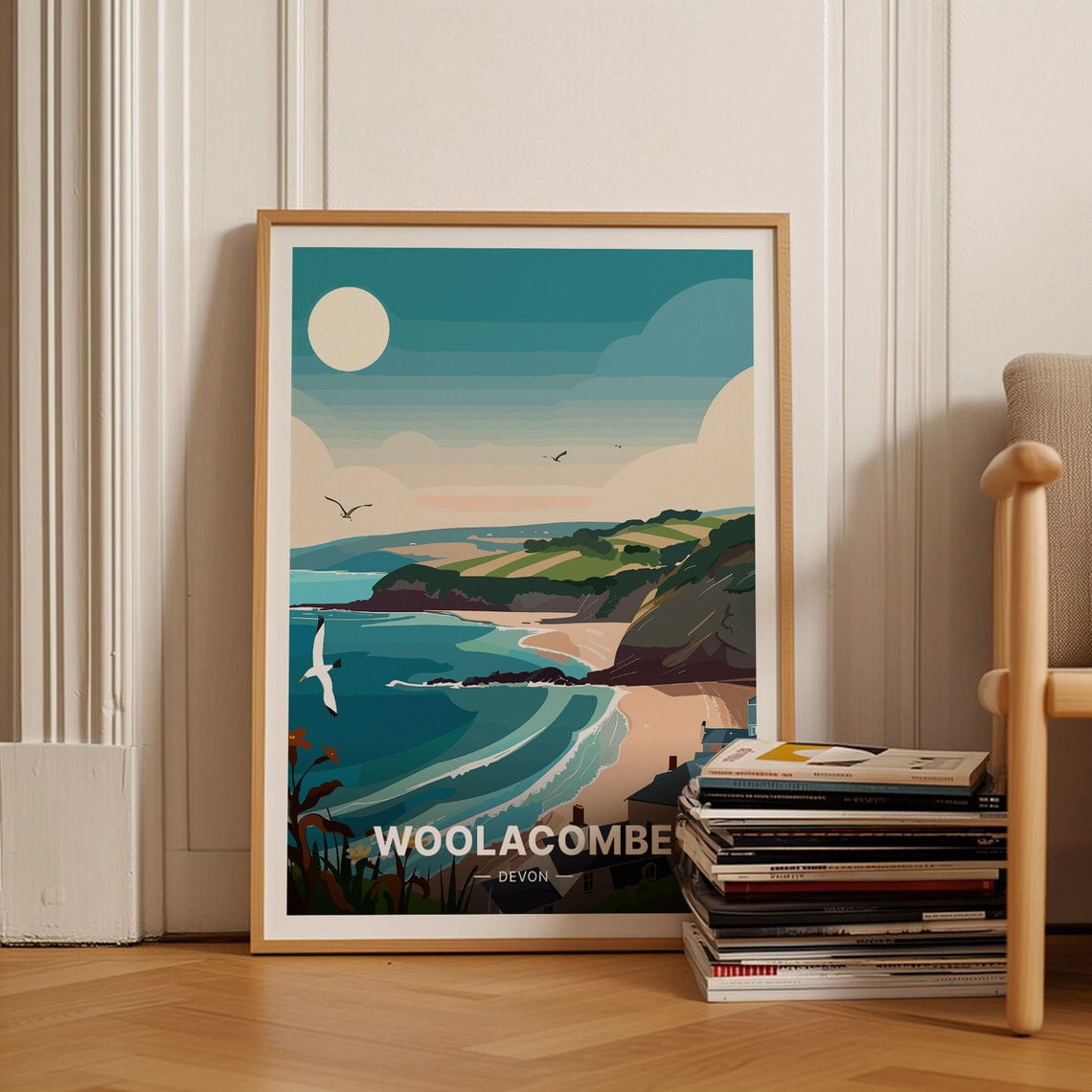 DOPAPRINT Woolacombe Devon Travel Poster, Scenic Beach Landscape Wall ...