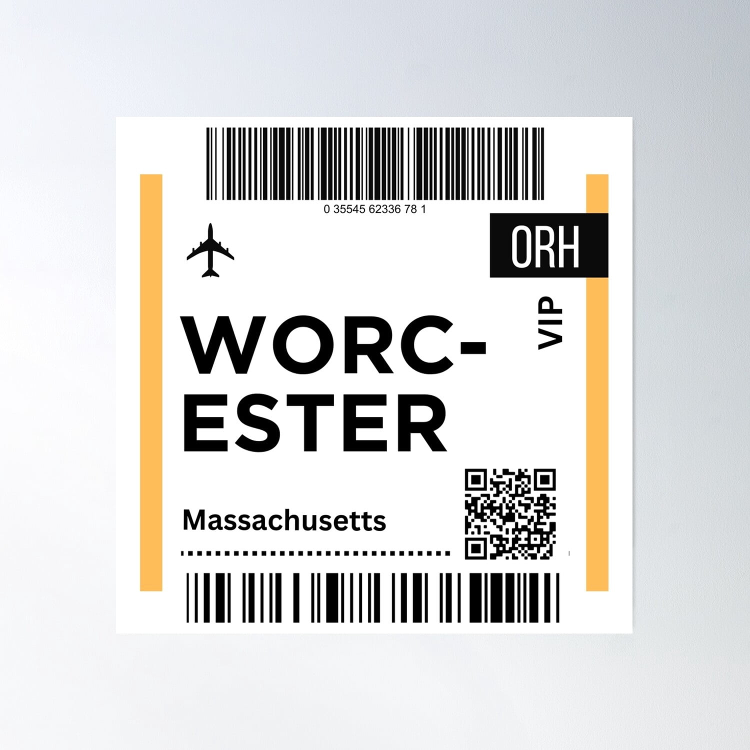 DOPAPRINT Worcester, Massachusetts Airplane Boarding Pass Poster Wall ...