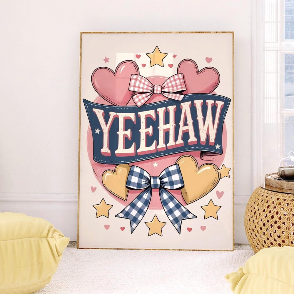 DOPAPRINT Yeehaw Wall Art Coquette Cowgirl Decor Gingham Bow Western ...