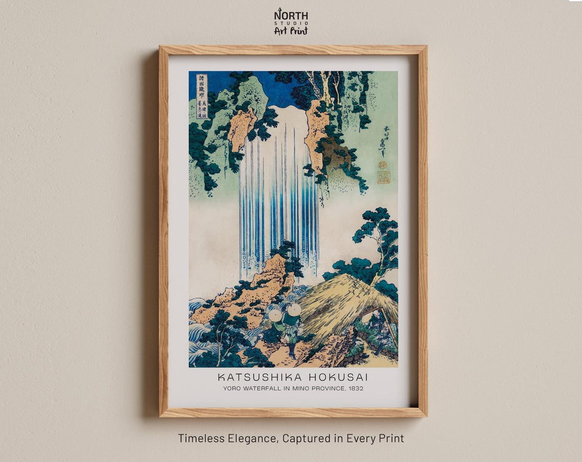 DOPAPRINT Yoro Waterfall Print, Japanese Landscape Art, Vintage Woodblock Poster, Katsushika ...