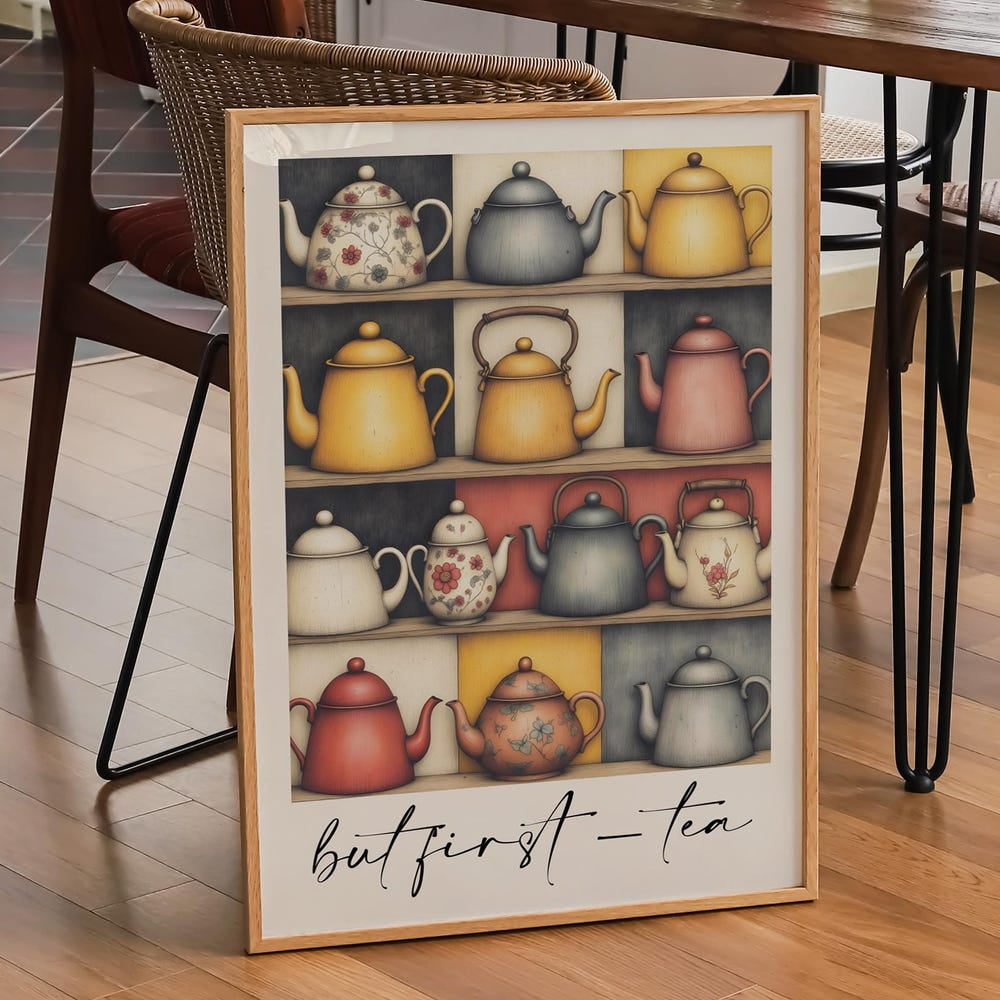DOPAPRINT But first Tea print, vintage tea wall art, tea pots poster ...