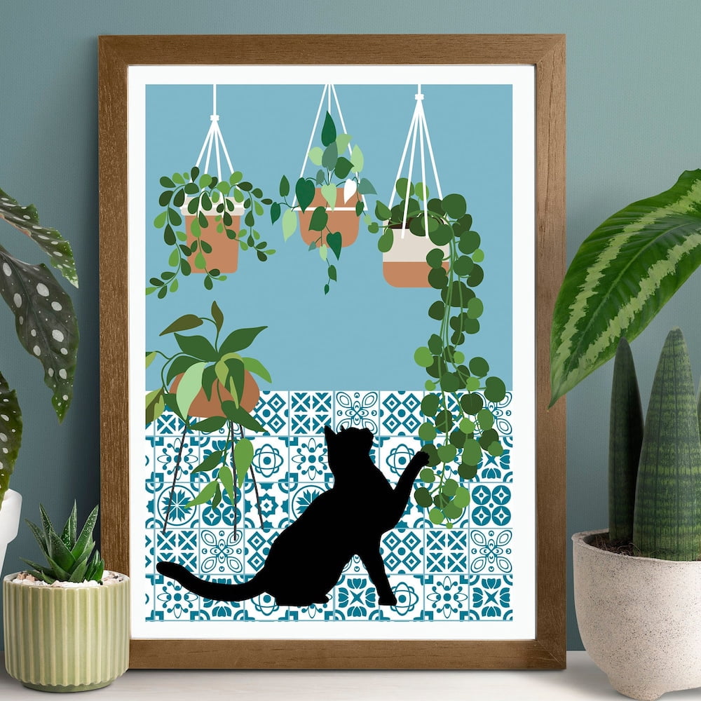 DOPAPRINT house plants print, cat and plants, botanical print, cat ...